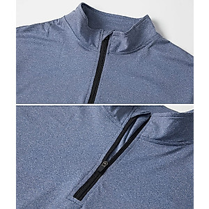 MANSDOUR Men's Active Sports Shirt 1/4 Zip Performance Long Sleeve Workout Running T Shirt Pullover Tops Light Blue