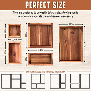 Demigo Acacia Drawer Organizer Set of 5, Cabinet Container Box, Wood Bin Set in Varied Sizes, Dividers Holder for Storage Cooking Utensils Spices Tea Bags Foods Office Items (Brown)
