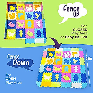 Baby Play Mat with Fence - Baby mats for Playing with Foam Animals, and Tiles. Playmat for Kids, Toddlers, & Infants. Tummy Time mat, Ball Pit, Floor Activity Center Gym 57"x 57", Over 74" Across!
