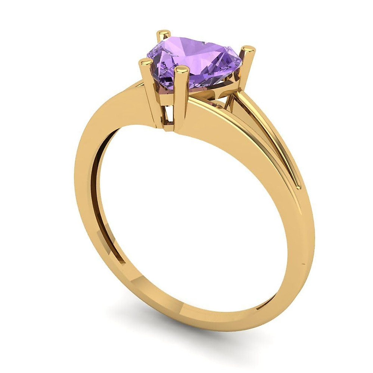 Clara Pucci 1.55 ct Heart Cut Solitaire split shank Genuine Simulated Alexandrite Stunning Classic Statement Ring 14k Yellow Gold Size 7