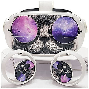 LCHH VR Headset Skin Stickers Vinyl Decal Stickers Compatible with Oculus Quest 2, VR Headset and Controllers Virtual Reality Protective Decal Skin, Accessories for Meta Quest 2 (Starry Cat)