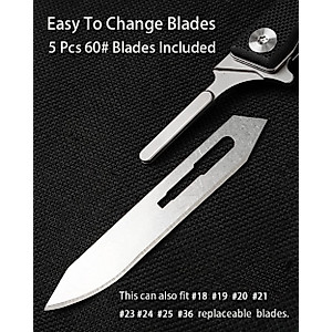 ainhue A35 Small Flipper Folding Pocket Scalpel Knife with 5pcs #60 Replaceable Blade, Black Texture G10 Handle with Liner Lock Pocket Clip, Utility Compact EDC Knives
