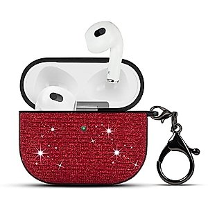 HIDAHE AirPods 3 Case 2021, Protective Case for Airpods 3, Bling Airpods 3 Hard Skin, Airpods 3 Accessories, Glitter Luxury Case for Airpods 3 2021 Charging Case,Red