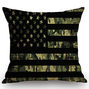 Swono Throw Pillow Case American Flag with Camouflage Cotton Linen Square Cushion Cover Standard Pillowcase for Men Women Home Decorative Sofa Armchair Bedroom Livingroom 18 x 18 inch