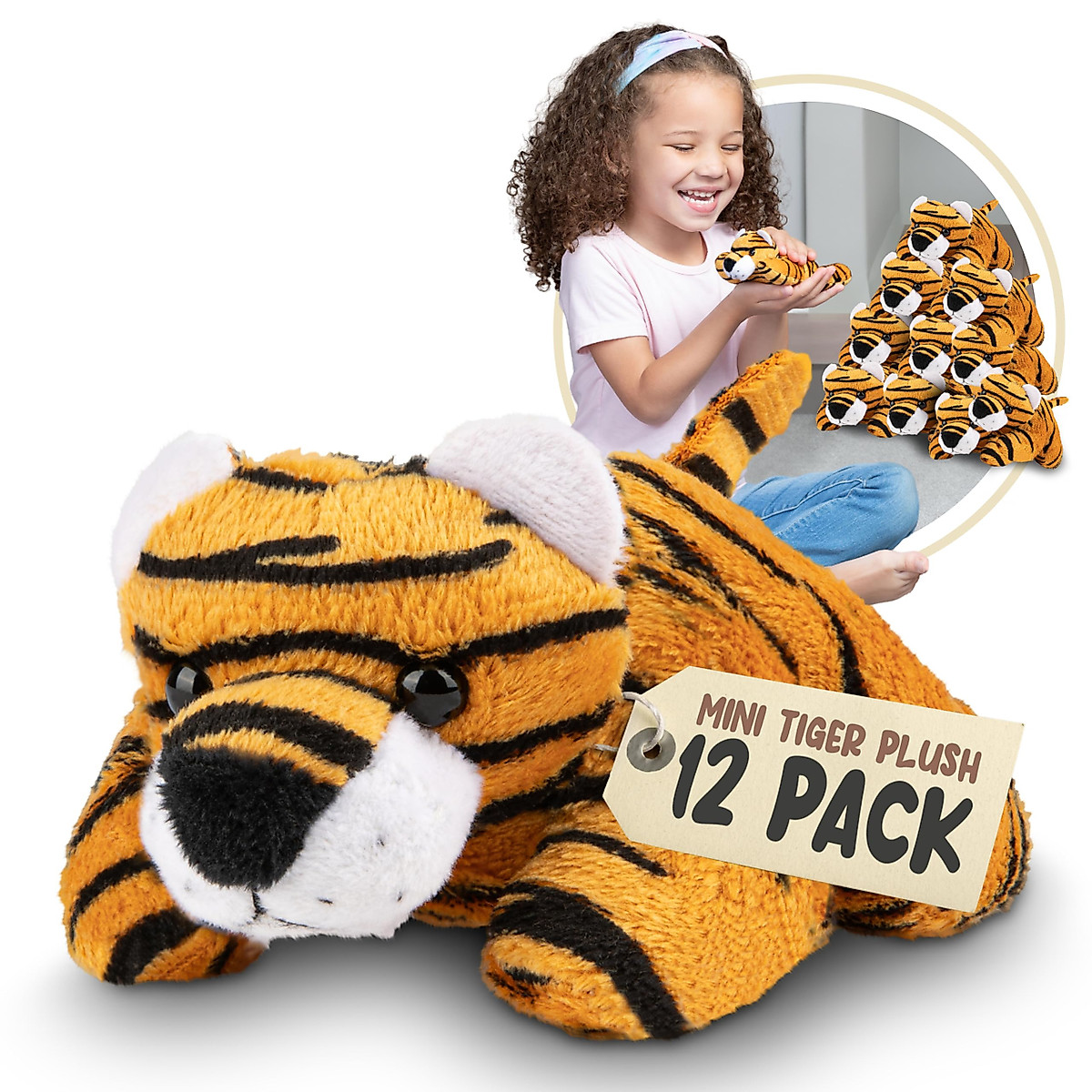 Forest & Twelfth Mini Tiger Plush Toys, 12 Pk Tiny Tiger Stuffed Animals, Stocking Stuffer for Girls & Boys, Animals Figures for Party Favors, Goody Bags, Classroom Treasure Box Prizes (Tiger)