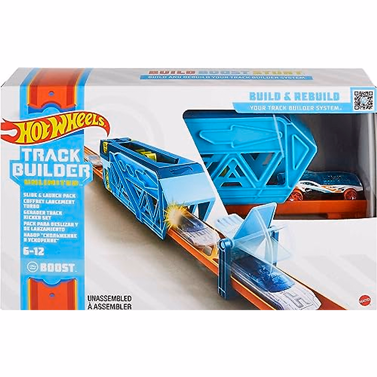 Hot Wheels Track Builder Unlimited Slide & Launch Pack for Kids 6 Years & Older with a 1:64 Scale Hot Wheels Vehicle, Moveable Kicker Booster & 3 Track Pieces that Connect to Other Sets