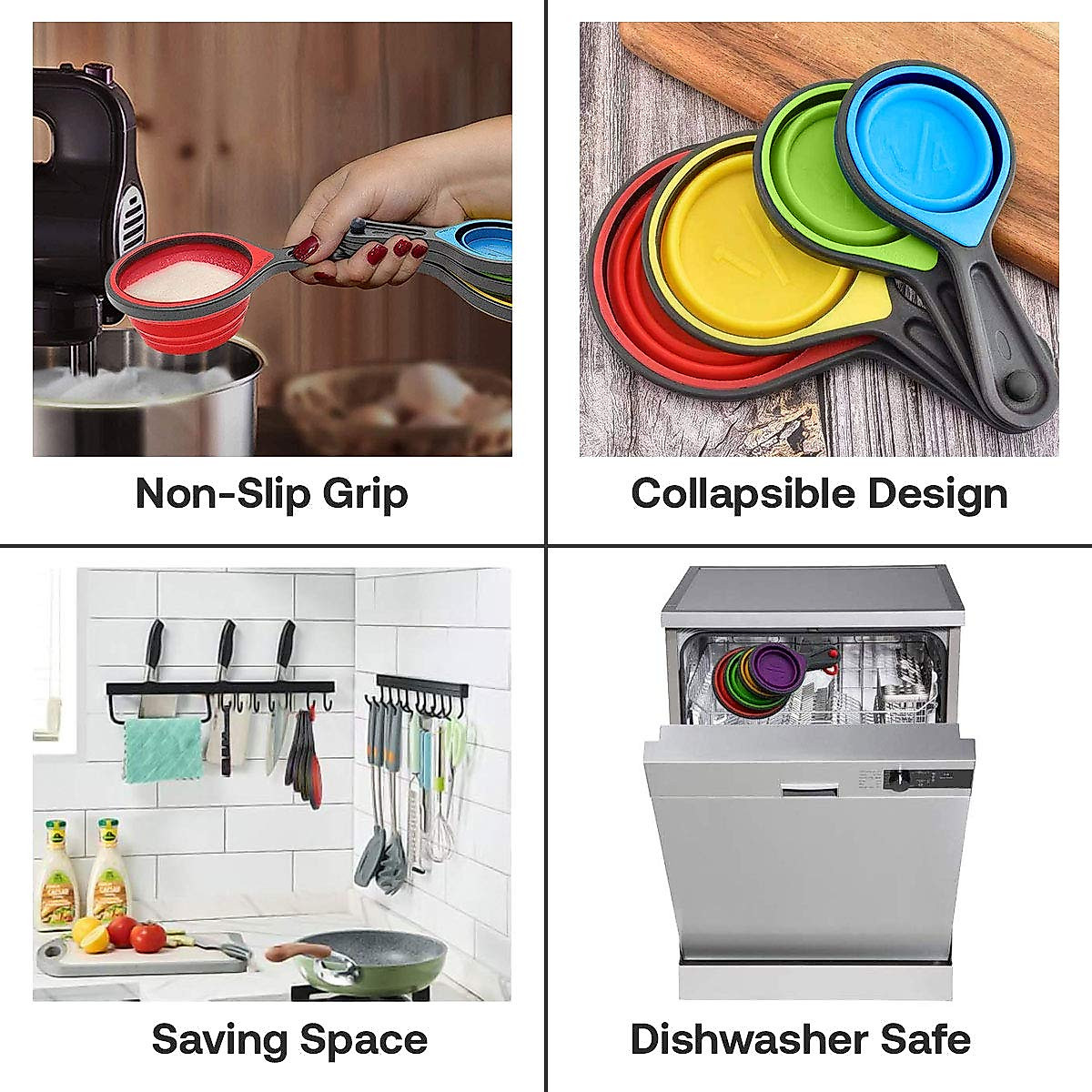 RubonC Measuring Cups and Spoons Set, 8 Pieces Collapsible Portable Durable Spoons with Cup Set for Liquid and Dry Food Measurement Used for Weight Loss and Perfect Recipe