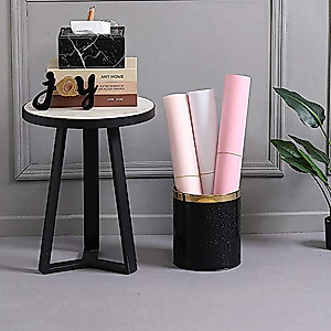 Huaqinglian Small office trash can garbage can Metal Open top wastebasket bin with removable gold ring which for hold garbage bag for Bathroom,Living room,bedroom Using (Black Crocodile Pattern)