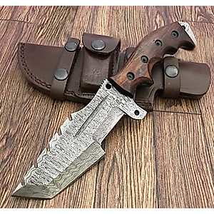 TR-1168 Custom Handmade Damascus Steel 10 Inches Tracker Knife - Perfect Grip walnut wood Handle (TR-987) (TR-2195)