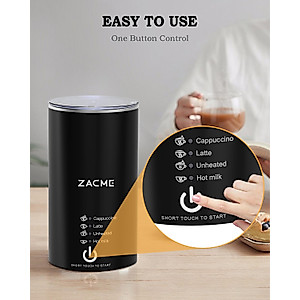 ZACME Milk Frother, 4 in 1 Electric Milk Steamer, Automatic Hot and Cold Foam Maker and Milk Warmer for Coffee, Latte, Cappuccino, Macchiato, Hot Chocolate Black