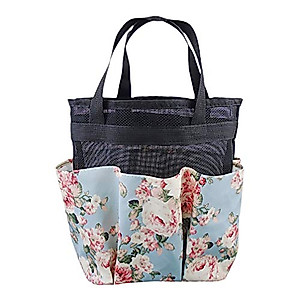 TOPBATHY Portable Mesh Shower Caddy Tote with Floral Storage Pockets Quick Dry Toiletries Cosmetic Bag Organizer Basket for Bathroom Bath College Dorm (Sky-Blue)