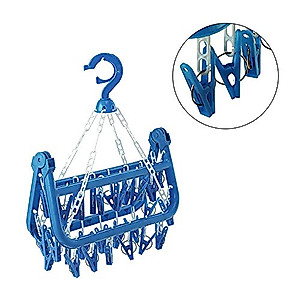 SteelFever Foldable Clip and Drip Hanger with 32 Clips - Hanging Drying Rack (Blue)