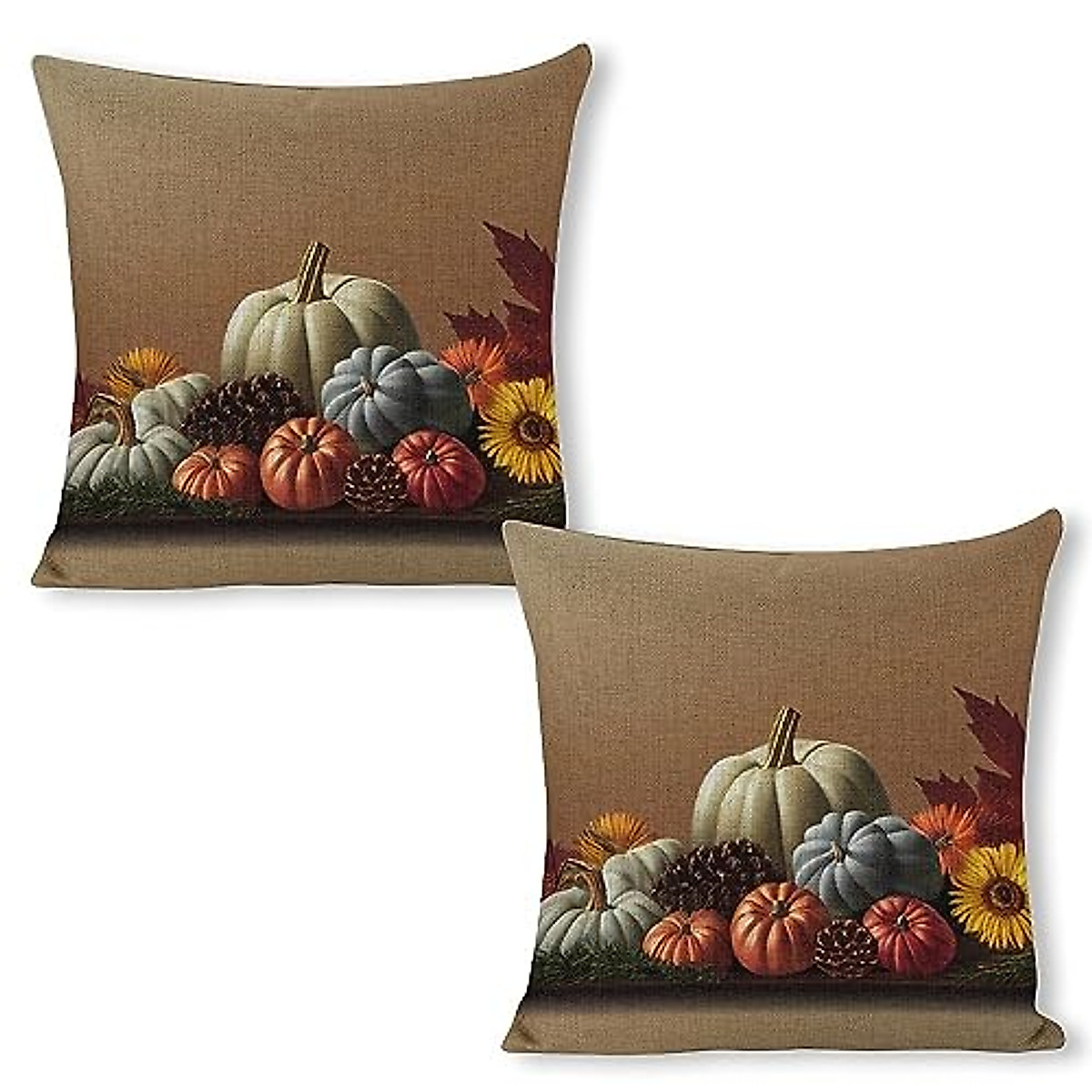 JOJOART Colourful Pumpkins Throw Pillow Covers 18×18 Pillowcases Set of 2 Thanksgiving Linen Decorative Square Pillow Case Cushion Covers Standard Size for Sofa Couch Outdoor Bed Pillow Protectors
