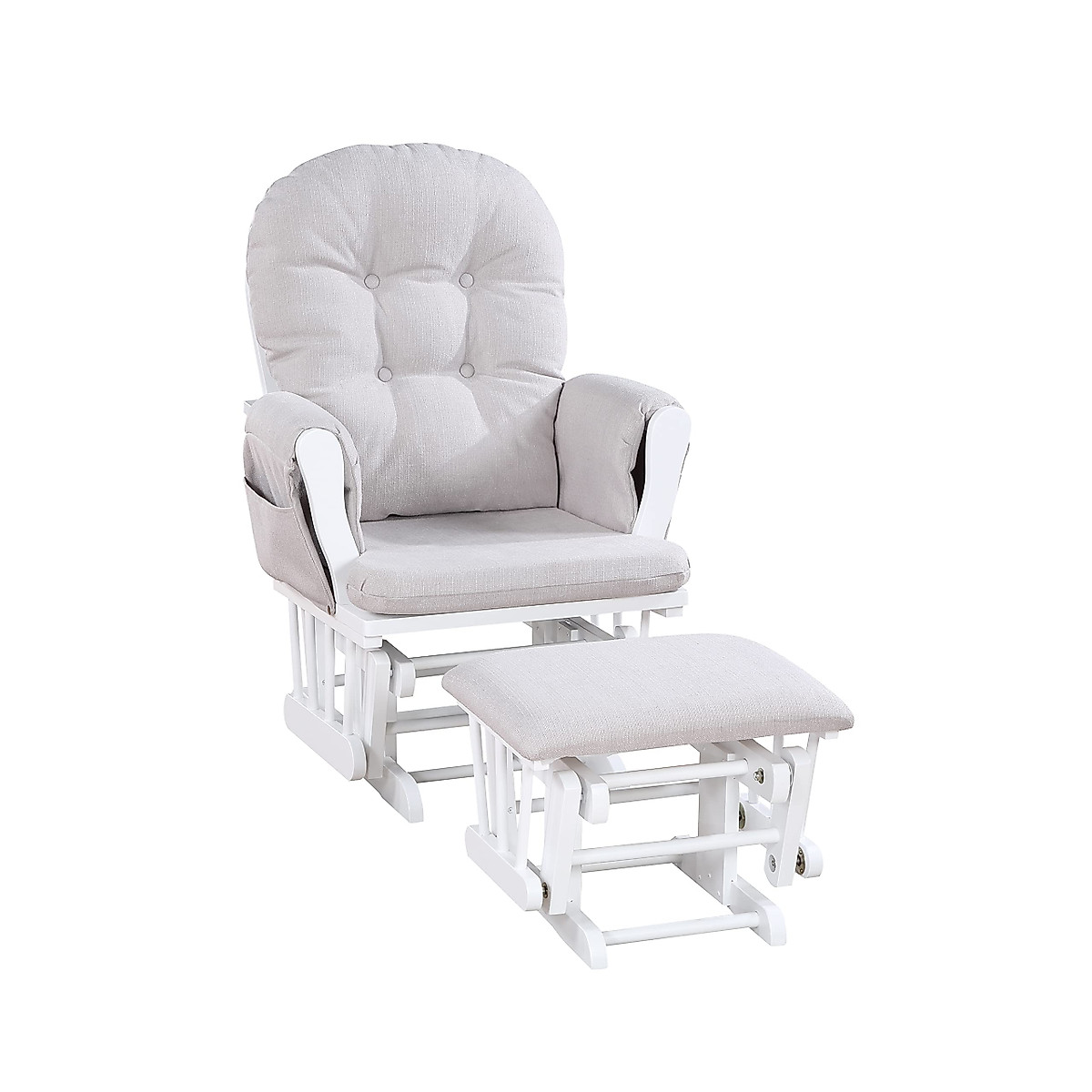Suite Bebe Carson Glider and Ottoman in White Wood and Woven Gray Fabric