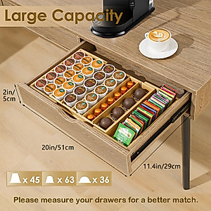 Kssiaz Coffee Pod Holder Drawer, Bamboo K Cup Holder Compatible with Nespresso Vertuo Capsules, 25-45 K Cup Drawer Organizer for Coffee Station Home Office and Kitchen (Bamboo)