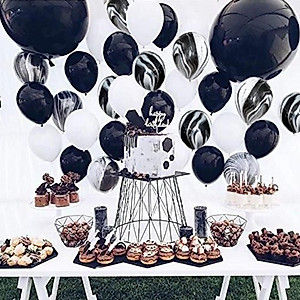 Mayen 50 Pcs 12 Inches Black Marble Balloons, Tie Dye Balloons, Black Agate Balloons, Black Swirl Balloons, Black and White Birthday Party Decorations, Graduation Party Supplies