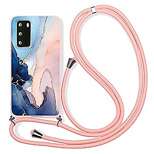 Pnakqil Compatible with Huawei Mate 20 Pro Case 6.39 inch, Crossbody Adjustable Necklace Lanyard with Fashion Pattern Design Soft Pink TPU Shockproof Protective Case for Huawei Mate 20 Pro, Marble