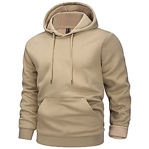 MAGCOMSEN Mens Hoodies Pullover Athletic Workout Hoodies Fall Warm Midweight Pullover Casual Sweatshirts Plain Hooded Sweatshirts Khaki XL