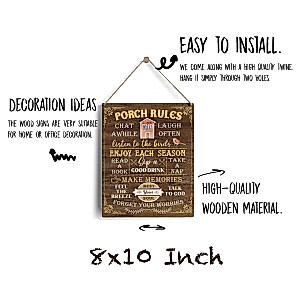 Porch Sign Gifts, Rustic Porch Rules Chat Awhile Laugh Often Wooden Signs Wood Plaque Hanging Sign Home Porch Decor 8 x 10 Inches