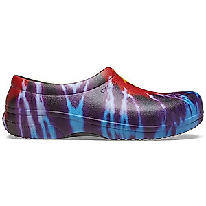 Crocs Men's and Women's On The Clock Clog | Slip Resistant Work Shoes, Tie Dye, 11 Women/9 Men