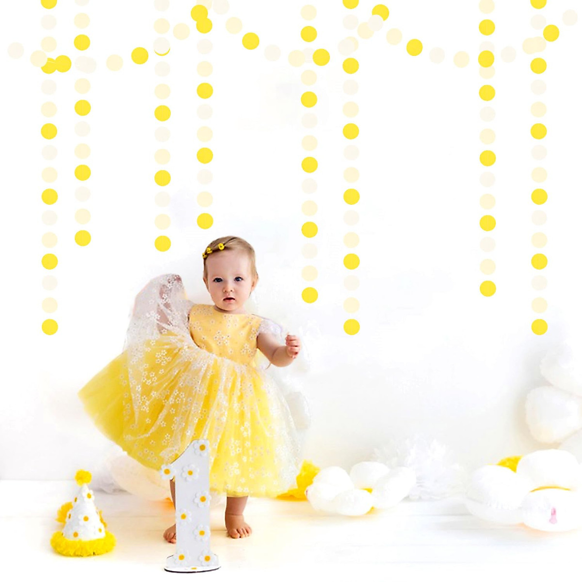 Yellow-White Women-Birthday Party-Decorations Garland Streamers - 52Ft Lemon Baby Shower Graduation Hanging Banner,Sunflower CLassroom Pastel Backdrop Decor Huglony