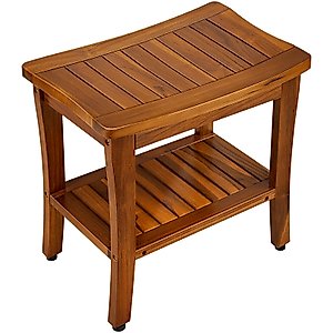 TEAKMAMA 20" Teak Shower Bench Waterproof Wood Shower Chair for Inside Shower Teak Stool with Shelf for Bathroom Sturdy Shower Seat for Elderly, Assembly Required