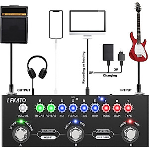 LEKATO Multi Effects Guitar Pedal, with IR Loading 9 AMP Models, Delay Reverb Distortion Overdrive Pedal, Rechargable Electric Guitar Effects Multi Pedal Support Recording,Bluetooth 5.0