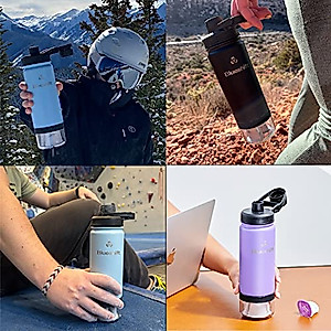 Blueshift Sidekick Stainless Steel Water Bottle, 18 Fl Oz Shaker Bottle With Blend Ball and Protein Storage Compartment, Includes 6 Superblend Supplements Inside Bottle (Sky)