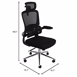 BAOMKONG Office Chair with Flip Up Arms High Back Desk Chair,Adjustable Headrest and Tilt Function,Support 360°Swivel Computer Chair Task Chair,Executive Chair (Black)