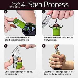 Bere Vino Stainless Steel Wine Opener - Professional Corkscrews for Wine Bottles w/Foil Cutter and Cap Remover - Manual Wine Key for Servers, Waiters, Bartenders and Home Use - Classic Rosewood