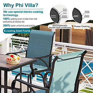 PHI VILLA Outdoor Patio Swivel Bar Set of 3, Jacquard Lake Blue Textilene Furniture Bistro Set with 2 Outdoor Bar Stools and Square Patio Bar Table for Garden Lawn Yard