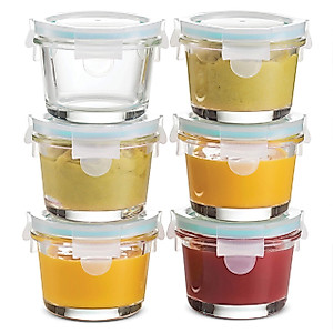Superior Glass Food Storage Containers - Set of 6-4 Oz Containers with Airtight BPA-Free Locking Lids - Food containers - Microwave & Dishwasher Safe - Small Containers for Snacks Dips etc