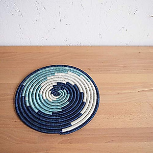 African Woven Trivet- Rususa/Rwanda Trivet/Sisal & Sweetgrass/Blues, White