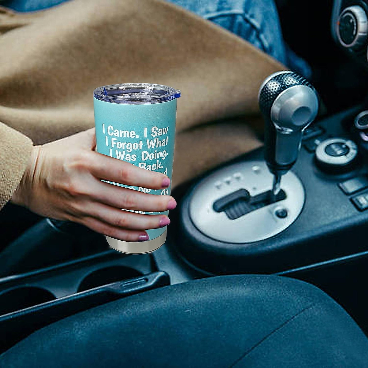 CTIGERS Funny Tumblers for Senior Citizens 20 oz Tumbler with Lid and Straw I Came I Saw What I Was Doing Travel Mug gifts for Grandma Grandpa Elder Mom Dad Aunt Birthday Gifts Retirement Gifts Cyan