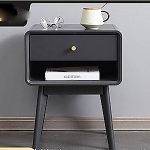 SJYDQ Nordic All Solid Wood Bedroom Bedside Table Home Log Bed Simple Storage Cabinet Walnut Color