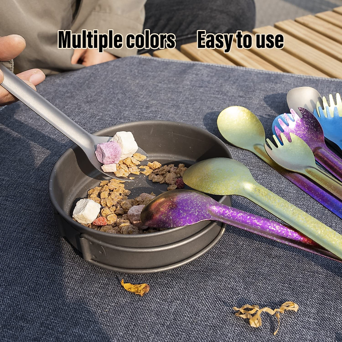 TiTo Titanium Long Handle Spork and Spoon Eco-Friendly Ultralight Portabale Flatware for Outdoor Camping Backpacking Hiking Travel Picnic Tableware with Bag(Spork)