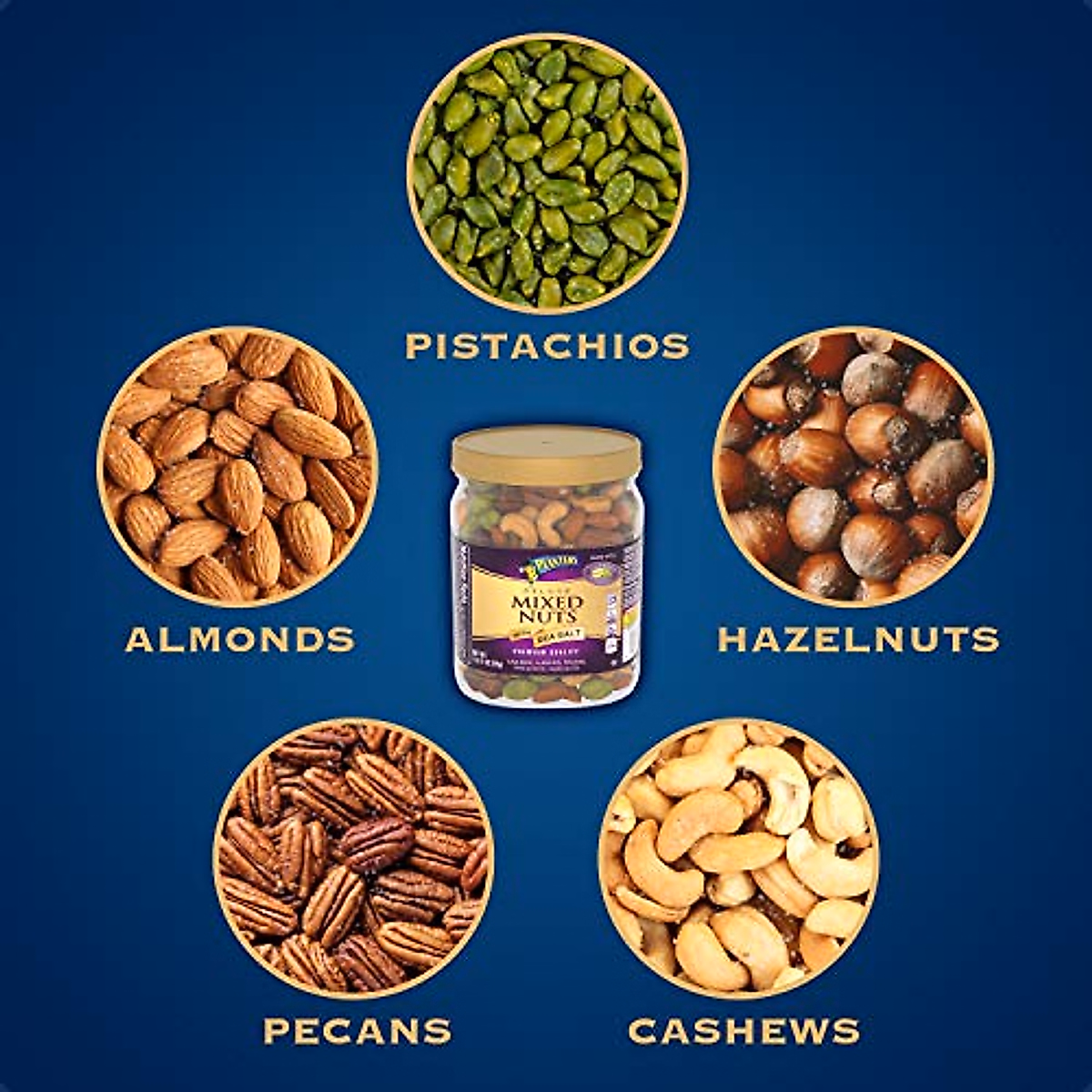 PLANTERS Deluxe Mixed Nuts with Sea Salt, 27 oz. Resealable Container - Variety Mixed Nuts Snacks with Cashews, Almonds, Pecans, Pistachios & Hazelnuts - Energy Boost - Kosher