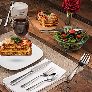 Hudson Essentials 9-Piece Hammered 18/10 Stainless Steel Silverware Serving Spoons and Forks Set - Hostess Buffet Flatware Utensils