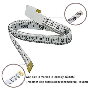 Soft Tape Measure Double Scale Body Sewing Flexible Ruler for Weight Loss Medical Body Measurement Sewing Tailor Craft Vinyl Ruler, Has Centimetre Scale on Reverse Side 60-inch（White）