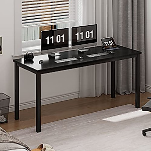 Need 63 Inch Large Computer Desk - Modern Simple Style Home Office Gaming Desk, Basic Writing Table for Study Student, Black Metal Frame, Black
