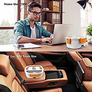 COCOBELA Electric Lunch Box Food Heater, Portable Food Warmer for Car Truck Home Work Adults Food Heating, Leak Proof, 1.5L Removable 304 Stainless Steel Container, 110V/12V/24V