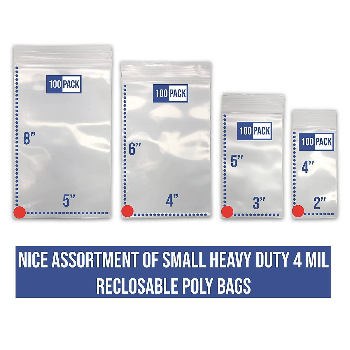 400 Heavy Weight 4 Mil Clear Reclosable Poly Zipper Bags - Assorted Sizes 5x8 4x6 3x5 2x4~100 Ea. by NetSellsIt