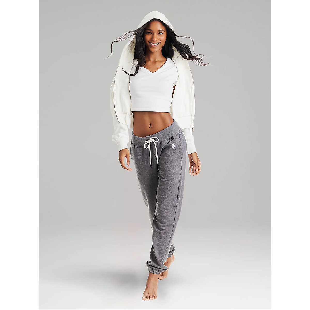 U.S. Polo Assn. Womens Sweatpants Joggers, French Terry Lounge Pants for Women (Charcoal Heather, X-Large)