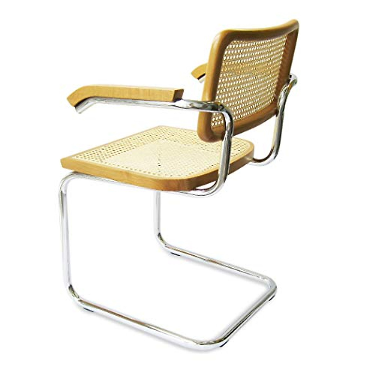 Marcel Breuer Cesca Cane Chrome Arm Chair in Honey Oak