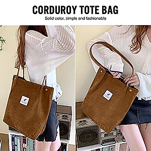 Ndeno Women Tote Bags Grocery Shoulder Bag Corduroy with Inner Pocket for Work Beach Lunch Travel Shopping Shopper Handbags (Brown)