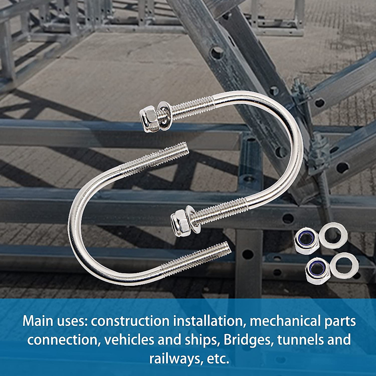 Aopin Round U-Bolts 1-1/2 inch 38mm M6 Inner Width 304 Stainless Steel 8pcs Self-Locking Nylon Insert Hex Nuts Flat Washers for Car/Motorhome/Sailing Trailer Replacement Part and Accessorie 4Pack