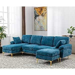 EMKK Chenille Sectional Sofa Modern Couch with Ottoman, Convertible Modular L/U Shaped Sofá with Chaise Sleeper Comfy Upholstered Furniture for Living Room, Apartment, Studio, Office