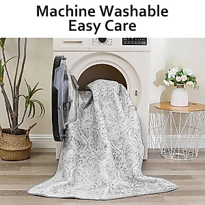 BEIMO Area Rugs 3X5 for Living Room Bedroom, Machine Washable Rug Vintage Floral Print Indoor Floor Cover，Lightweight Non Slip Backing Thin Rug with Gripper, Distressed Cream/Gray