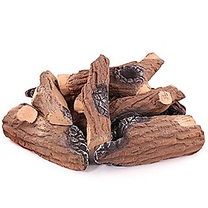 Barton Ceramic Wood Fireplace Decoration 9-Piece of Ceramic Birch Wood Fireplace Log Gas Vented Insert Realistic Logs Set