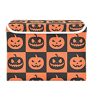 JJoias Foldable Fabric Storage Boxes, Halloweens-black-orange-pumpkins Large Storage Bins with Lids and Handlefor Living Room, Bedroom, Closet, Office